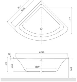 Roth Asymetrická akrylátová vana TULLIP Varianta: rozměry: 150x100 cm, orientace: Levá - (TULLIP /150 L - 5157000)