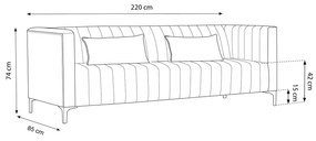 Třímístná pohovka annite 220 cm samet žlutá MUZZA