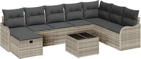 Set pohovek 9 ks 8-Počet míst Světle šedá polyratan 3359041