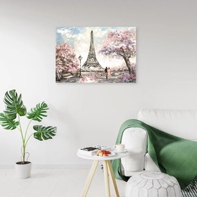 Obraz na plátně, Růžová pařížská Eiffelova věž jako malovaná - 120x80 cm