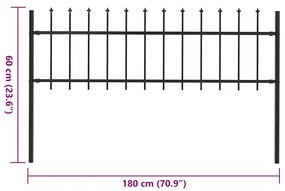 vidaXL Marketos Zahradní plot Woerden s kopím nahoře ocelový 181 x 60 cm černý