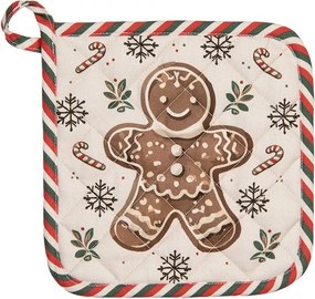 Béžová bavlněná chňapka podložka s perníčky Gingerbread Magic - 20*20 cm