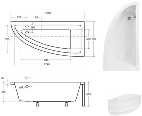 BESCO Asymetrická vana FONDI Nožičky k vaně - Bez nožiček, Rozměr vany - 150 × 70 cm, Způsob provedení - Pravé - OLVFON15P