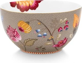 Pip Studio Blooming Tales miska Ø15 cm, khaki (Střední porcelánová miska na snídaně nebo polévky)