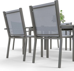 Outsunny Sada zahradního nábytku pro 6 osob, venkovní lounge set, ocelové rámy, stohovatelné židle, vysoké opěrky hlavy, šedá