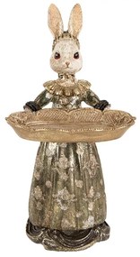 Dekorace figurka králík v zelených šatech s podnosem - 16*15*29 cm
