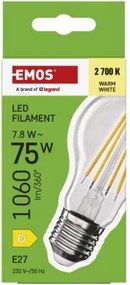 Emos lighting LED žárovka Filament A60 / E27 / 7,8 W (75 W) / 1060 lm / teplá bílá 1525743205