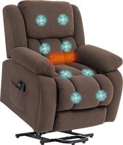 HOMCOM elektrické křeslo se vstáváním, elektrické relaxační křeslo s masážní a topnou funkcí, 93 x 104 x 100 cm, hnědá