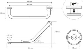 Sapho, X-ROUND E madlo lomené 400mm, chrom, XR502