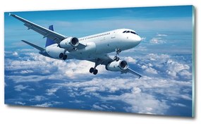 Wallmuralia Moderní skleněný obraz z fotografie Letadlo v oblacích 100x50