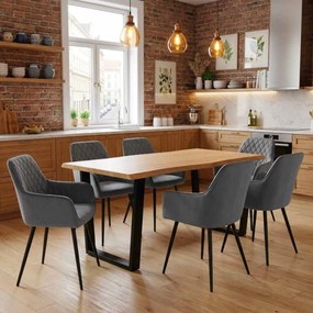 Vikio Jídelní set pro 6 osob 160x90 cm dub noha U šedá židle s područkami VJS166-6S