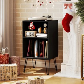 Costway Stojan na gramofon s nabíjecí stanicí Vinylová úložná