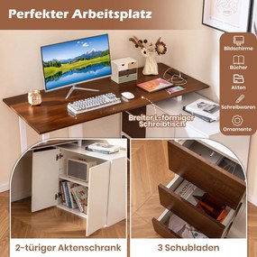 Costway Stůl ve tvaru L s kartotékou a zásuvkou 138 cm