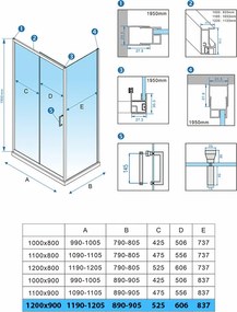 BPS-koupelny Obdélníkový sprchový kout HYD-OK104C 120x90 černá/transparent - bez vaničky