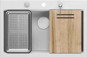 Bílý kuchyňský granitový dřez QUADRON Marc 110 s příslušenstvím bez baterie