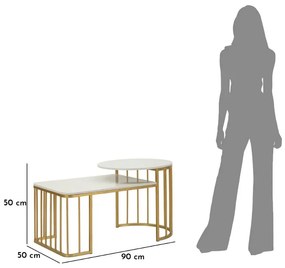 Designový konferenční stolek Kehlani 90 cm bílý / zlatý