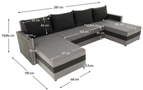 Kondela Univerzální sedací souprava, šedá/černá, PAULITA U