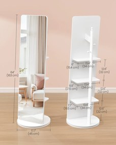 SONGMICS stojací zrcadlo, otočné o 360°, 163 x 45 cm, oblačně bílé