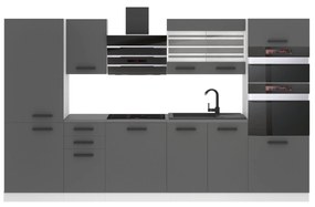 Kuchyňská linka Belini Premium Full Version 300 cm šedý mat s pracovní deskou MILA