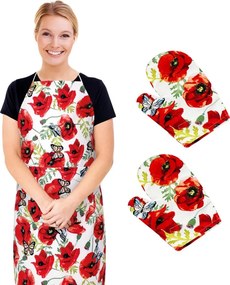 Bellatex Kuchyňská zástěra+chňapka 2ks BERTA Červená,Bílá,Zelená