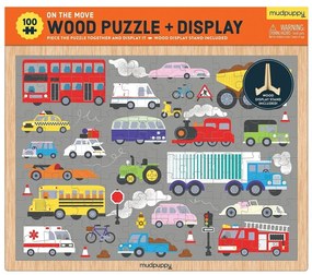 Mudpuppy Dřevěné puzzle Dopravní prostředky + stojánek 100 dílků