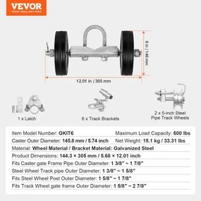 Sada posuvných bran 15,2 cm posuvné válečky pro Connect Tracks Max. 272,2 kg