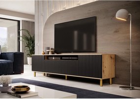 Eka Televizní skříňka GANA na kovových zlatých nožkách 200 cm, Dub Artisan/Černá