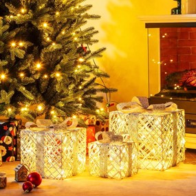 Costway Sada 3 dárkových krabiček LED s 48 Teplými bílými LED světly
