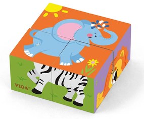 Dřevěné puzzle kostky pro nejmenší Viga Zoo Barva: multicolor