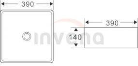 Invena Malaga, keramické umyvadlo na desku 390x390x140 mm, bílá lesklá, INV-CE-39-001-C