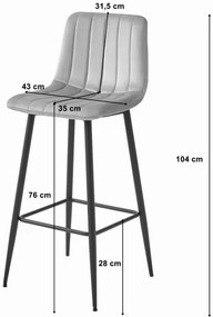 Set tří barových židlí POZZA sametově stříbrná (černé nohy) 3 ks