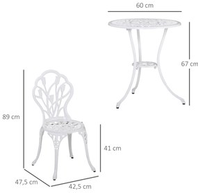 Outsunny sedací souprava pro 2 osoby jídelní set zahradního nábytku se stolem a 2 židlemi, hliníková s otvorem pro slunečník, bílá pro balkon a teras…