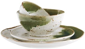 MADAM STOLTZ Dezertní talíř White/Green/Natural 21 cm, zelená barva, keramika