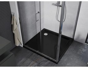 Mexen Apia rozsouvací sprchový kout 100 x 100 cm, Průhledné, Chromovaná + sprchová vanička Flat, Černá - 840-100-100-01-00-4070