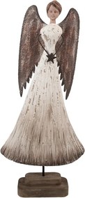 Dřevěná dekorace anděl s hvězdičkou Angel Rustic Brocante - 19*6*42 cm