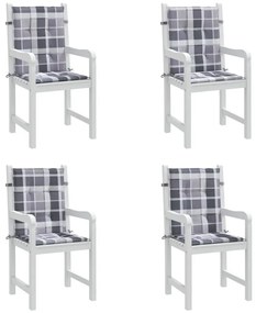 Podušky na židli nízké opěradlo 4 ks šedé kárované 100x50x3 cm