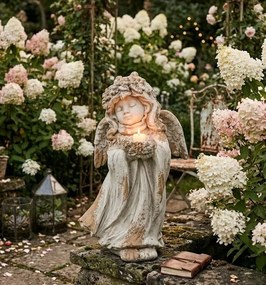 Béžová antik venkovní dekorace Angel na svíčku – 32*28*60 cm