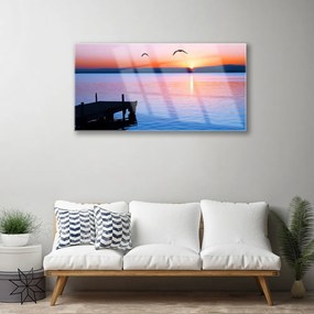 Obraz na skle Moře Molo Slunce Krajina 140x70 cm