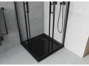 Mexen Rio, čtvercový sprchový kout s posuvnými dveřmi 90 x 90 cm, 5mm čiré sklo, černý profil + černá sprchová vanička, 860-090-090-70-00-4070B