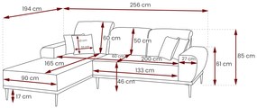 GAB Rohová sedačka RAPIDO, 256 cm Roh sedačky: Levý roh, Barva látky: Černá (Tiffany 19)