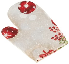 Bellatex Kuchyňská chňapka vánoční 28x18 cm Koule a cesmína červená