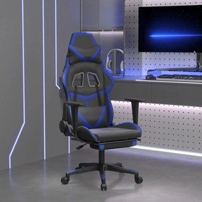 Masážní herní židle s podnožkou černá a modrá umělá kůže,  345434