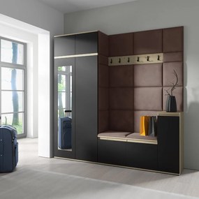 Eka Předsíňová stěna s čalouněnými panely Trinity 26 - Dub Artisan s černou / Světlá hnědá 2306