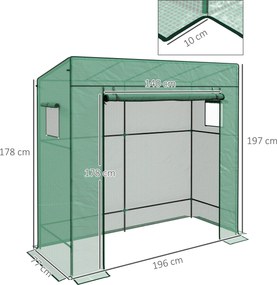 Zahradní skleník Outsunny PE, balkonový skleník, vyztužená plachta 140 g/m², ocelová konstrukce, rolovací zip, 2 okna, pro rostliny, zeleninu a květin
