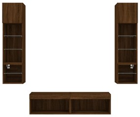 6dílná obývací stěna s LED hnědý dub kompozitní dřevo - Default Title