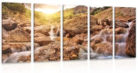 5-dílný obraz vysokohorské vodopády - 200x100 cm