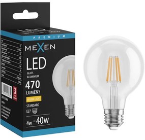Mexen Vintis LED žárovka filament E27, G80, 4W, Teplá - 2700K, 470 lm, čirá - L155-E27-0427-00