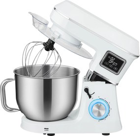 HOMCOM stojanový mixér 6 L 1400 W s naklápěcí hlavou 6 rychlostí Funkce kynutí LED displej Bílé