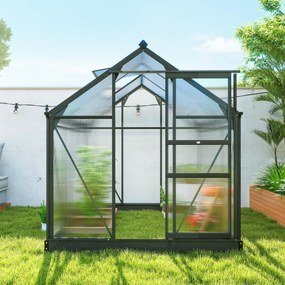 Zahradní skleník Outsunny z polykarbonátu 3,65 m² hliníkový skleník pro zahradu 190 x 192 x 201 cm odolný vůči UV záření, se zpevněným základem, okap…