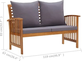 Zahradní lavice s poduškami 119 cm masivní akáciové dřevo 310261